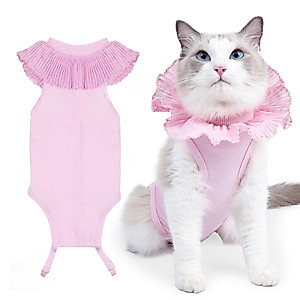 Ambreview Cat Recovery Suit for Female Cat, Kitten Recovery Onesie for Abdominal Wounds and Skin Diseases, Alternative Cone E-Collar Spay Suits for Cats After Surgery (Pink, S)