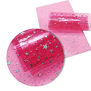 Glitter Synthetic Leather Fabric Laser Star Printed Translucent Sheets 8 pcs 7.7" x 12.9" (20cm x 33cm) DIY Craft Assorted Colours for Hair Bows (Translucent Leather)