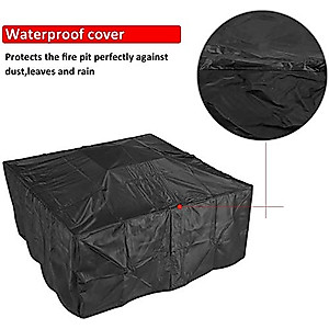 Mcombo 32" Metal Fire Pit Square Table Backyard Patio Terrace Fire Bowl Heater/BBQ/Ice Pit with Charcoal Rack Waterproof Cover 0039, Black