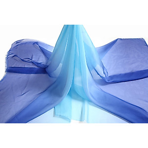 Thin 30D Shade Chiffon Fabric Soft Dancing Scarf Hanfu Chiffon Material Party Show Gradient Decoration Fashion Chiffon Gauze 100cm*148cm (Royal Blue-Sky Blue-Royal Blue)