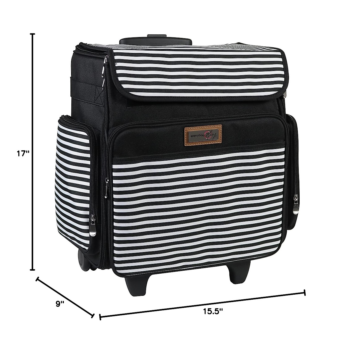 Everything Mary Rolling Craft Bag, Black & White Stripe - Papercraft Tote with Wheels for Scrapbook & Art Storage - Organizer Case for IRIS Boxes, Supplies, and Accessories - for Teachers & Medical