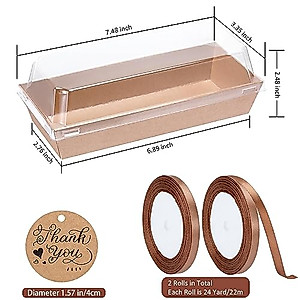 60 Pack Paper Charcuterie Boxes with Clear Secure Lids, 7.5 Inches Brown Bakery Boxes with 2 Rolls of Ribbon, Long Disposable Food Containers Treat Boxes for Macaroon, Cookies, Strawberry Dessert