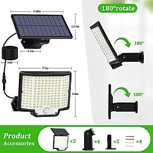 Solar Lights for Outside, 166 LED Solar Lights Outdoor Waterproof, Motion Sensor Outdoor Lights 3 Modes, Split Solar Powered Light with Extension Wires, Security Lights for Yard Garden Garage, 2-Pack
