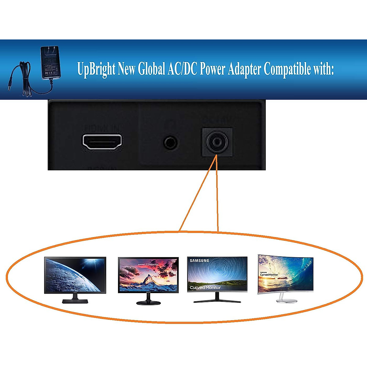 UpBright 14V AC/DC Adapter Compatible with Samsung S27E390H S27E360H S22E310H S22B300B S22B300H S24E390HL.E S20B300B S20B350H S23B300B S23B350H S24B150BL S24B240BL S24C300HL LED Monitor 14VDC Charger