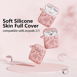 Filoto Airpods Case, Silicone Flower Engraved Protective Case Cover Apple Airpod 2/1 Skin Cover with Keychain for Women Girls (Pink Flower)