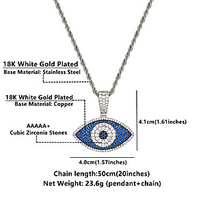 IVY TAILI Evil Eye Pendant Necklace 18k White Gold Plated Iced Out Pendant with Rope Chain Silver Evil Eye Necklace Diamond Pendant Women Gift