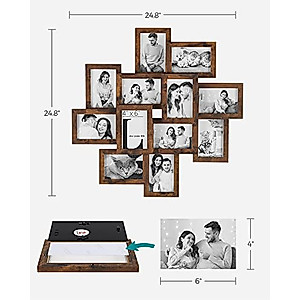 SONGMICS 4x6 Collage Picture Frames, Multi Picture Rustic Photo Frame Set with Glass Front for Wall Décor, Assembly Required (12-Pack)