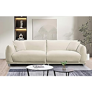 Container Furniture Direct Stylish and Luxurious Velvet Sofa with Modern Corner Design, Living Room Furniture with Minimalist Vibes, Two Accent Pillows Included, Cream White