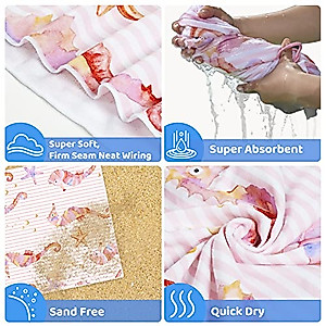 Airensky Beach Towels for Kids, 58" x 28" Portable Quick Dry Beach Towel, Super Soft and Absorbent Child Towel, Cute Camping Pool Towel for Girls(Pink Seahorse)