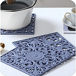 Silicone Trivets Mats-Trivets for Hot Dishes, Table, Countertop, Non-Slip Heat Resistant Modern Kitchen Trivets,Teapot Trivet - Flexible Trivet Square, Hot Pads for Pots & Pans of 3 Black