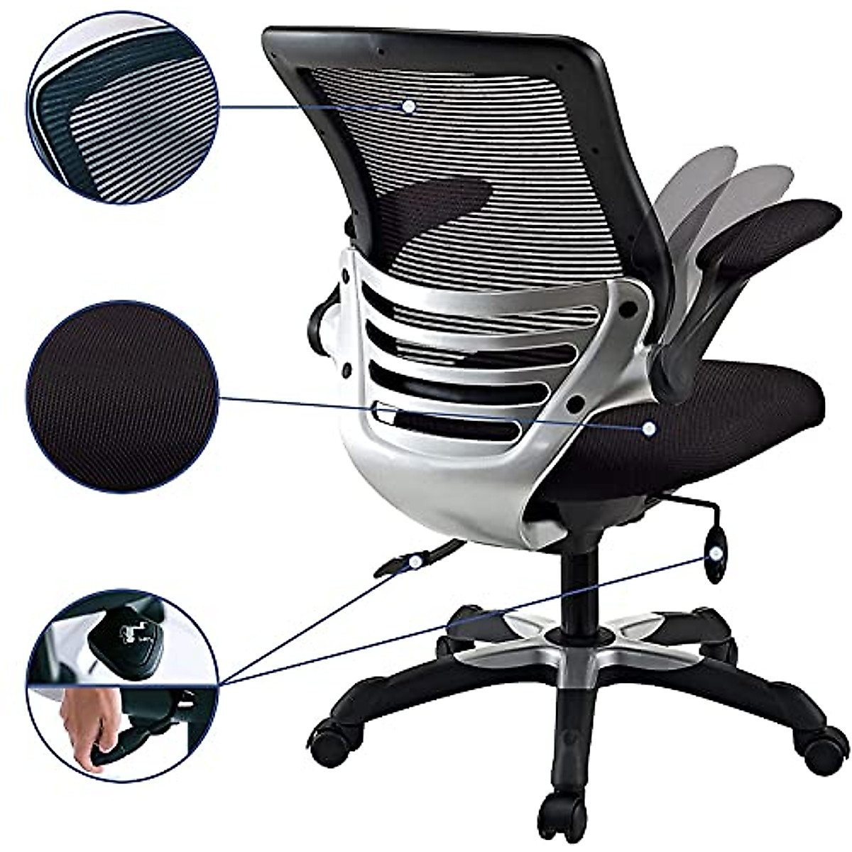 Modway Edge Mesh Back and Mesh Seat Office Chair In Black With Flip-Up Arms in Black