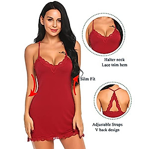 Avidlove Sexy Nightdress V Neck Lingerie Sleepwear Dark Red S