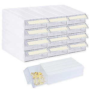 12 Drawer Stacking Storage Cabinet, Plastic Stacking Drawer with 24 Clear Dividers&12 Tag Cards Multi Compartment Organizer Storage Container for Jewelry, Craft DIY, Bead, Small Items(12, White)