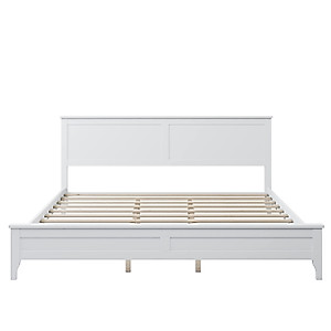 LZ LEISURE ZONE King Size Platform Bed, Modern Solid Wood King Platform Bed Frame, No Box Spring Needed, White