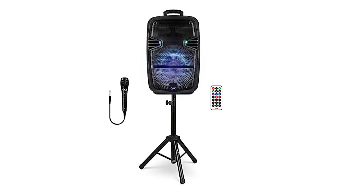 QFX PBX-616SM 15" Bluetooth Speaker | LED Lights, Mic & Stand