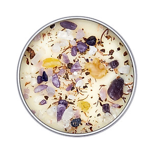 Crown Chakra Candle by New Moon Beginnings - Chakra Candles - Dried Flower, Herb, & Crystal Candles - Aromatherapy Candles - Soy Candle - 8oz Tin