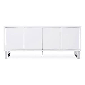 Zuri Furniture Modern Neve Sideboard in White High Gloss Lacquer with Polished Stainless Steel Legs