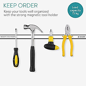 Navaris Set of 3 Magnetic Tool Holder Rack - 24 Inch Heavy Duty Garage Wall Holder Strip for Tools - Tool Bar with Magnet for Screwdriver, Wrench