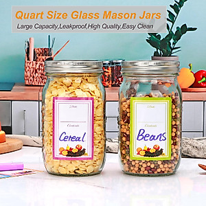 Encheng Wide Mouth Mason Jars 32oz,Clear Glass Mason Jars with Lids and Bands,12 Pack Quart Size Canning Jars with Metal and Plastic Lids for Preserving,Meal Prep,Fermenting,Jam