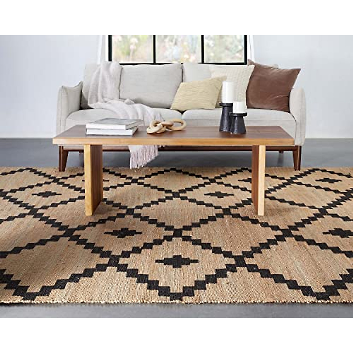 Well Woven Sabrina Rabia 8' x 10' Natural Black Jute Tribal Hand-Woven Chunky-Textured Printed Area Rug