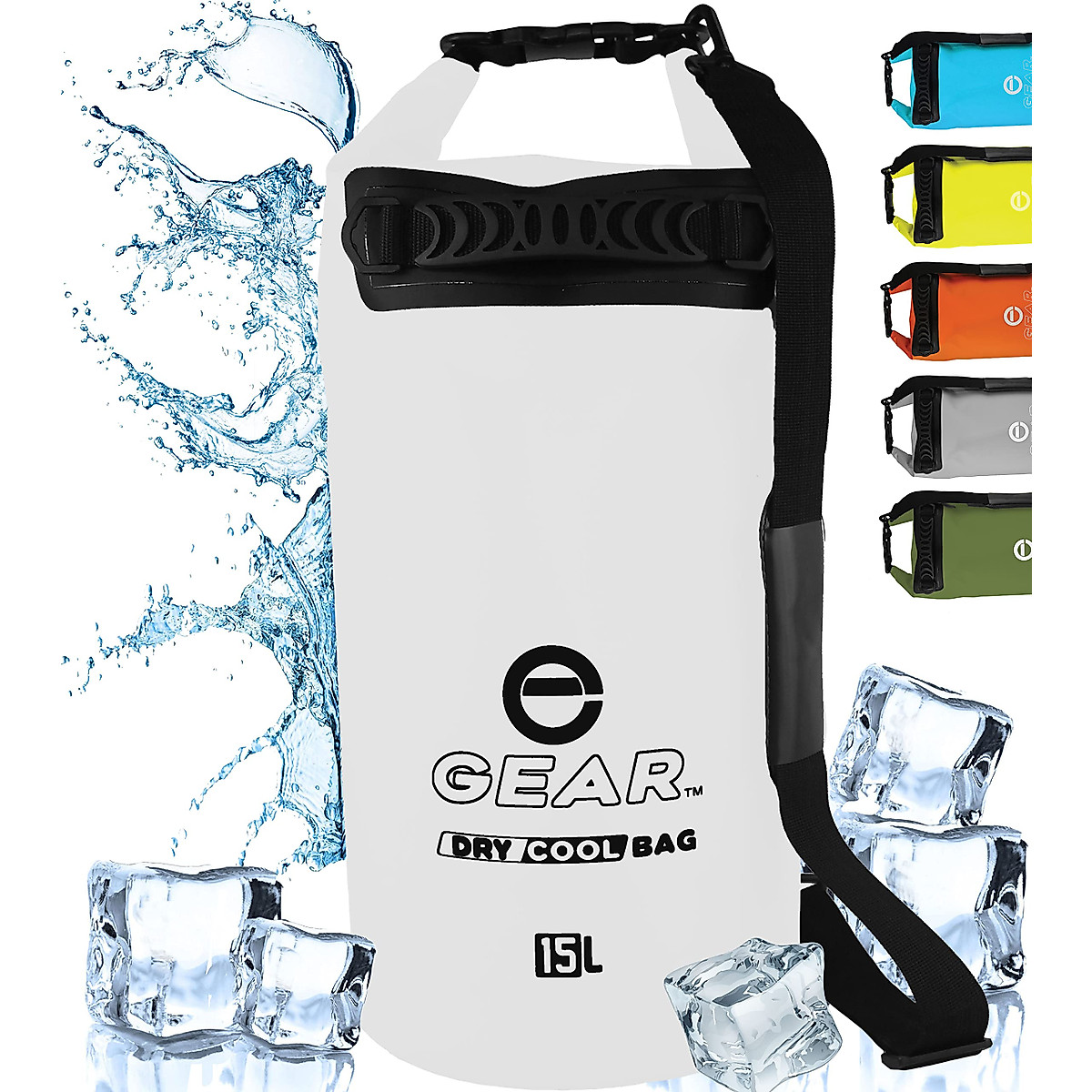 Enthusiast Gear Dry Bag Cooler - Roll Top Insulated Backpack – Portable, Collapsible, Waterproof with Padded Shoulder Strap - Perfect for Kayaking Fishing Beach Hiking -15L (White)