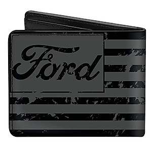 Buckle-Down Men's Ford Wallet, Bifold, Script Americana Flag Weathered Gray Black, Vegan Leather, 4.0" x 3.5"