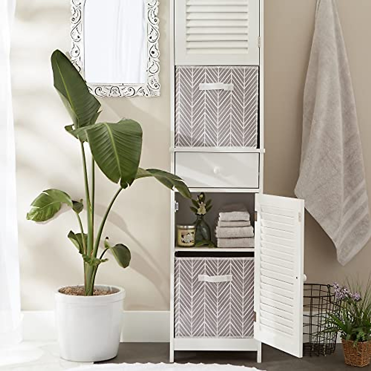 DII Non Woven Storage Collection Polyester Herringbone Bin, Large Set of 2, Gray, 2 Piece