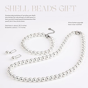 AOOVOO Pearl Necklace and Earring Set, 18 Inch Pearl Necklace for Women, 8mm Round Shell Pearl Set