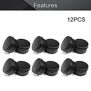 Othmro 12pcs 2.7oz Metal Round Tins Aluminum Tin Cans Containers with Screw Lid, 68 * 35mm(DxH) Black tin cans for Salve, Spices, Lip Balm, Tea or Candies 80ml