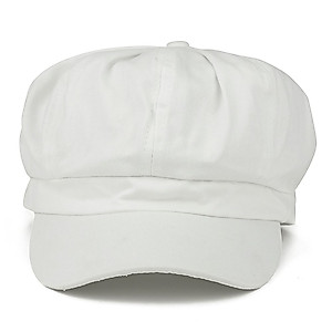 Women's Lightweight 100% Cotton Soft Fit Newsboy Cap with Elastic Back - White
