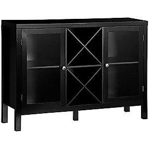 HOMCOM Sideboard Buffet Cabinet with Removable Wine Rack, Tempered Glass Door and Adjustable Shelves, Coffee Bar Cabinet for Living Room, Kitchen, Entryway, Black