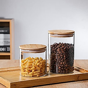 MOLFUJ 960 ML / 32 FL Oz Glass Storage Container with Wood Lid, Stackable Clear Decorative Organizer Bottle Canister Pantry Jar with Air Tight Wooden Lid for Food, Coffee, Candy, Sugar, Salt, Tea