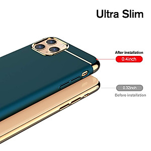 RORSOU iPhone 11 Pro Max Case, 3 in 1 Ultra Thin and Slim Hard Case Coated Non Slip Matte Surface with Electroplate Frame for Apple iPhone 11 Pro Max (6.5")(2019) - Dark Green