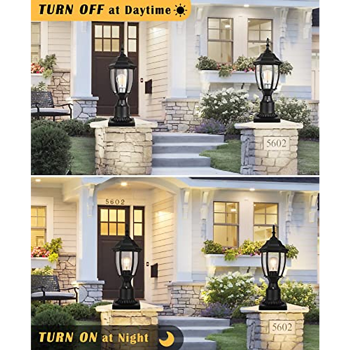 Hardwired 120V Dusk to Dawn Outdoor Post Light 2 Pack, Waterproof Aluminum Pole Light Fixture with Pier Mount Base, Exterior Lamp Post Lantern Head with Clear Glass for Garden Yard Patio Pathway