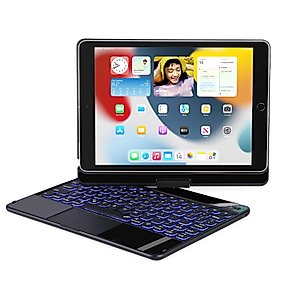 LENRICH Keyboard case for iPad 9th Generation 10.2 inch 2021/ 8th Gen 2020/7th 2019/iPad air 3rd/iPad pro 10.5 2017, Multi Touchpad 360 Swivel Light Thin Cover Backlight