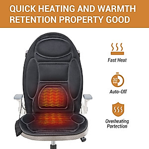 Mynt Vibration Massage Seat Cushion Memory Foam Support Chair Pad, Back Massager with 8 Vibrating Motors & Soothing Heat,Electric Seat Massager for Home Office Use(Black)