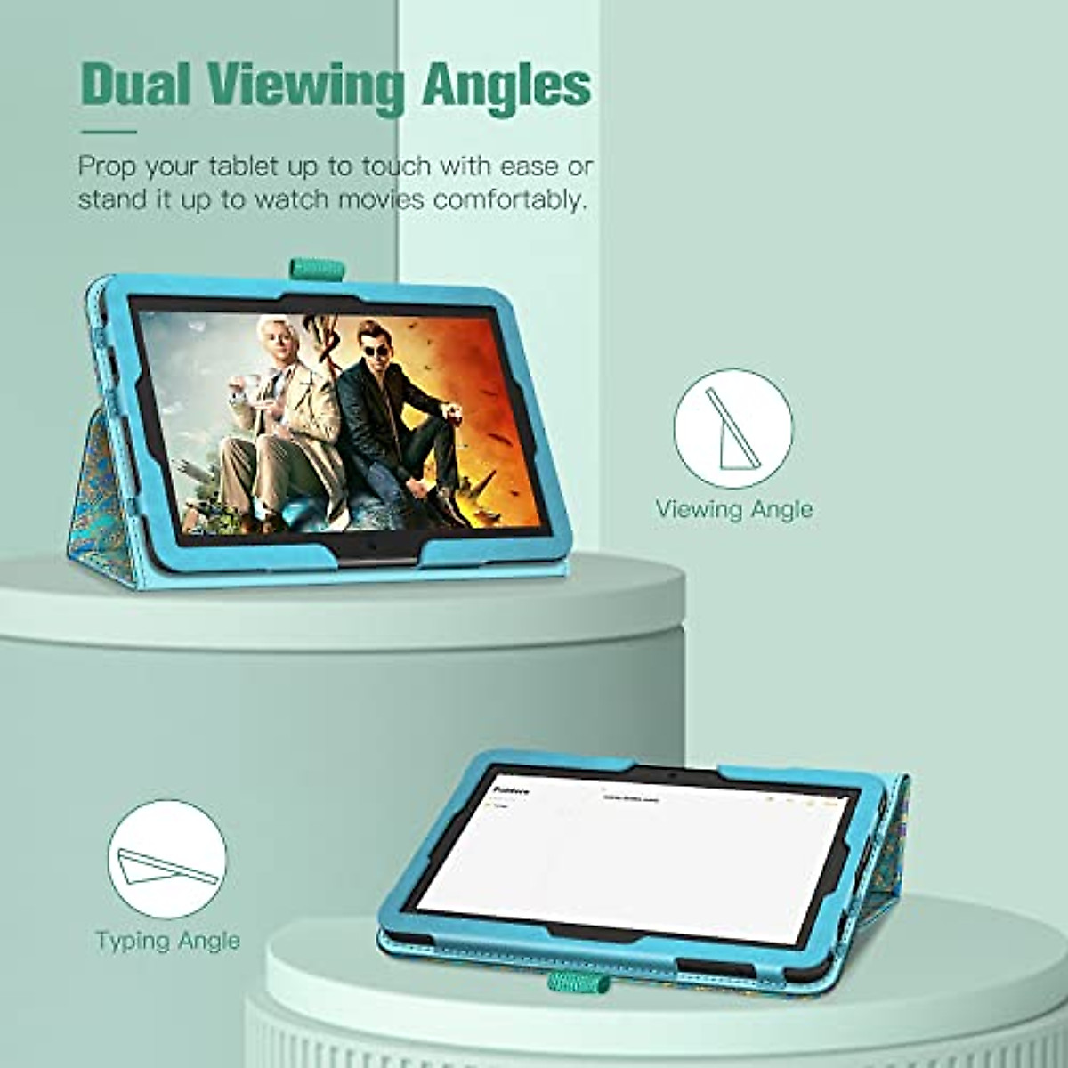 Fintie Folio Case for All-New Fire 7 Tablet (12th Generation, 2022 Release) Latest Model - Premium Vegan Leather Slim Fit Foldable Stand Cover with Auto Sleep/Wake, Shades of Blue