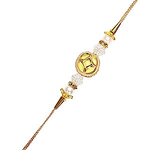 Tarini Gallery Set of 2 Rakhi for Brother Bhabhi Bhatija Bhaiya Bhai Raksha Bandhan gift Rakhi Thread Chain with Roli Chawal and Greeting card gift pack in pouch/Potli bag (Minakari)