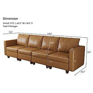 EASE MOOSE Modular Sectional Couch with Storage Seats, 4 Seat Faux Leather Convertible Modular Sofa Sectional Sofa Couch with Reversible Chaises for Small Spaces