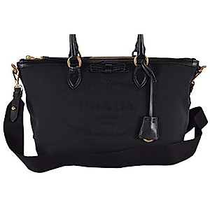 Prada Womens Logo Jacquard Black Canvas Satchel Crossbody Bag 1BA104