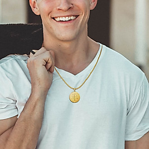 FJ Saint Benedict Necklace 925 Sterling Silver, NR Cross Protection Pendant,Round Coin Antiqued Religious Protector Talisman Pendant