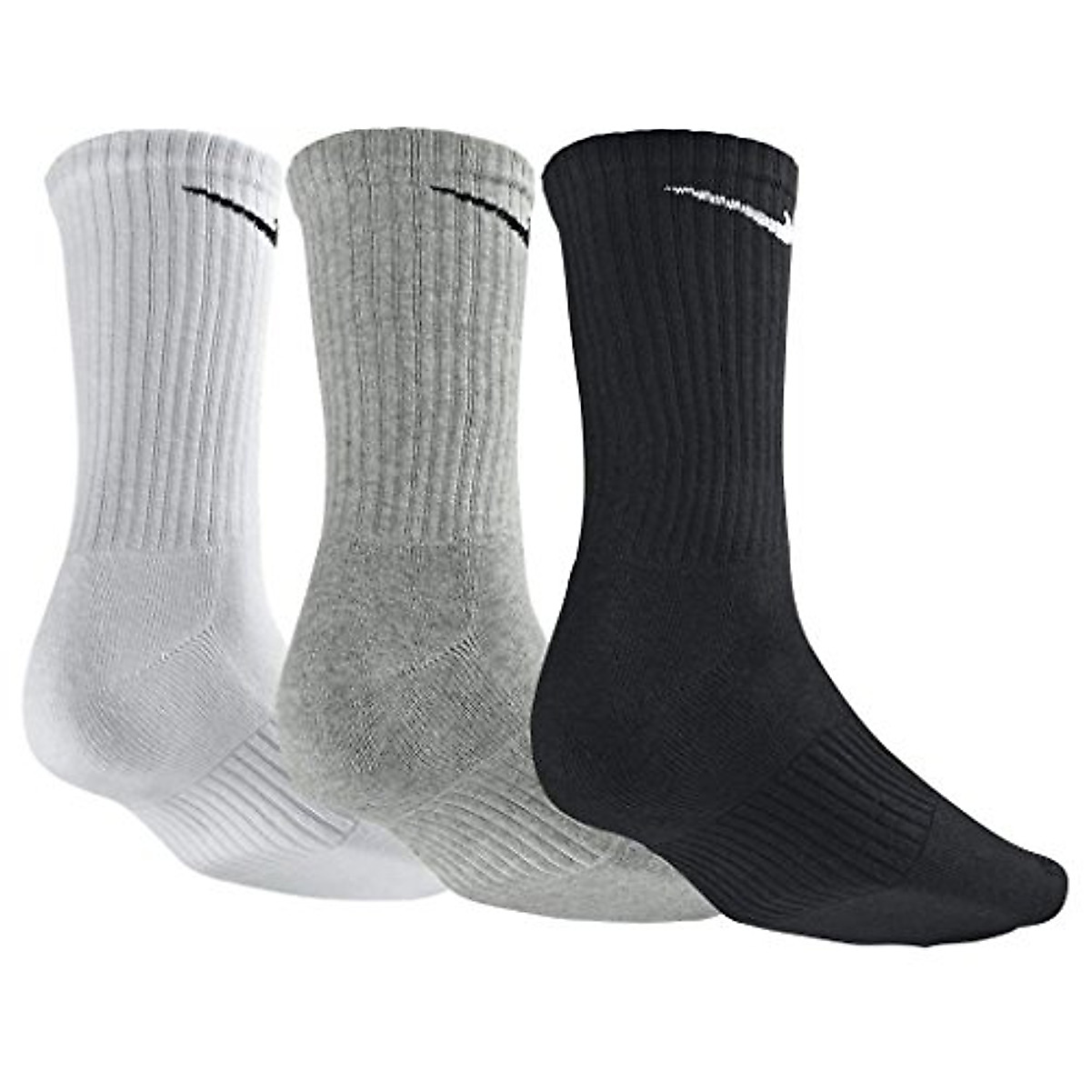 Nike Cotton Cushion Crew Socks - X-Large (Men's Size 12-15) - Grey/Black/White (Pack of 3)