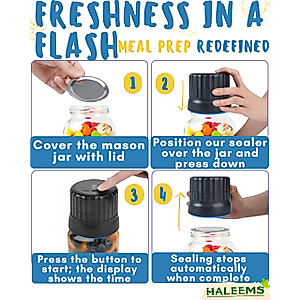 Electric Mason Jar Vacuum Sealer Kit - Auto Stop, Compact Design, Seals Jars and Bags, Jar Vacuum Sealer for Mason Jars, Mason Jar Sealer Vacuum Kit, Food Saver Jar Sealer for Mason Jars