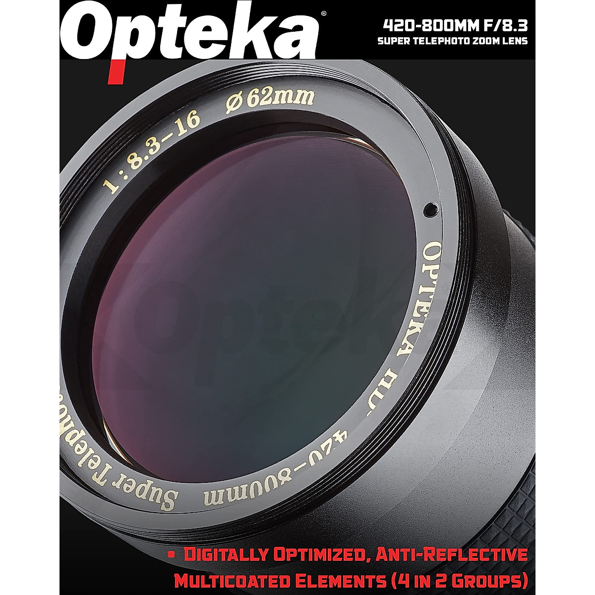 Opteka 420-800mm (w/ 2X- 840-1600mm) f/8.3 HD Telephoto Zoom Lens for Canon 90D, 80D, 77D, 70D, 60D, 50D, 7D, 6D, 5D, T7i, T7s, T7, T6s, T6i, T6, T5i, T5, T4i, T3i, SL3, SL2, SL1 Digital SLR Cameras