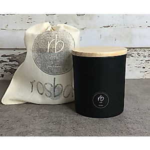 Rosbas Candle, Cinnamon Vanilla Scented, Natural Soy Wax, Black Glass Jar, Wooden Lid, 7 oz, Cotton Wick, Drawstring Cotton Bag, Long Burn Time, Home, Non-Toxic, Handmade in The USA