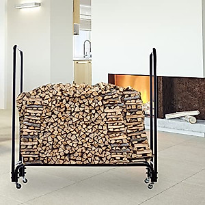 Kweetle 4FT Outdoor Firewood Rack with Wheels and Weather-proof Cover, Log Storage Stand Metal Fire Wood Holder Heavy Duty Firewood Cart for Firewood