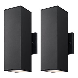 mirrea Modern Outdoor Porch Light Patio Light in 2 Lights with Aluminum Rectangular Tube and Tempered Glass Cover Waterproof Wall Sconce 2 Pack (Matte Black)