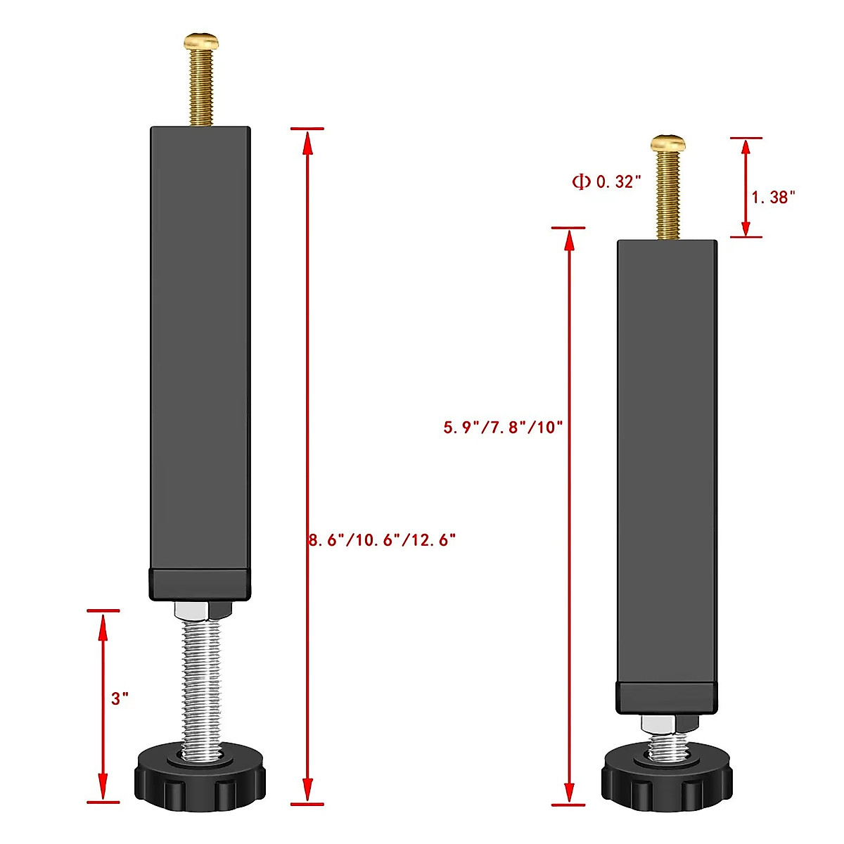 2Pcs Adjustable Steel Bed Frame Center Slat Support Legs Replacement, Sofa Furniture Cabinet Feet,Bed Rail Support for Wooden Bed (Height:5.9 to 8.6 inch)