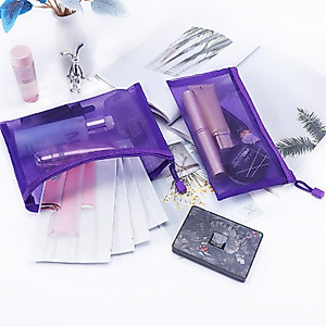 Sinzip 12 Pieces Zipper Nylon Mesh Pouch, Mesh Cosmetic Bags Makeup Bags Pencil Case, Multipurpose Travel Bags for Cosmetic School Office Supplies and Travel Accessories (Purple, A5+B6)