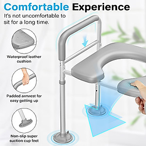 Raised Toilet Seat with Handles, 350lbs 7 Adjustable Height Elevated Toilet Seat Riser with Cozy Padded, Toilet Safety Frame Toilet Helper for Seniors, Handicap, Pregnant, Fit Any Toilet